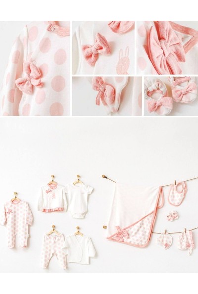 Andywawa Polka Dot Kız Bebek Ekru Pamuklu 10'lu Hastane Çıkışı AC21131