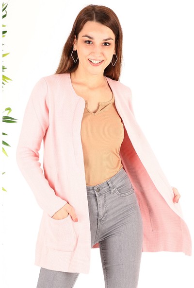 Melinka Butik Cepli Uzun Hırka - Pudra