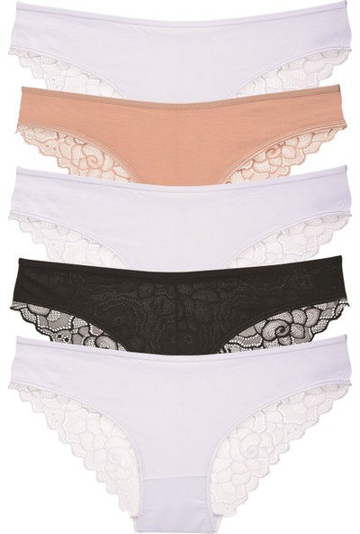 Nicoletta Somon Kadın Külot 5'li Paket Arkası Dantel Nicoletta Somon Kadın Külot 5'li Paket Arkası Dantel