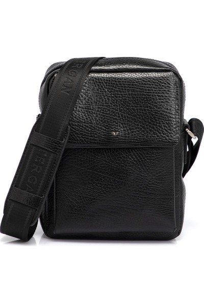 Tergan Siyah Deri Erkek Askılı Çanta 21448P2Y