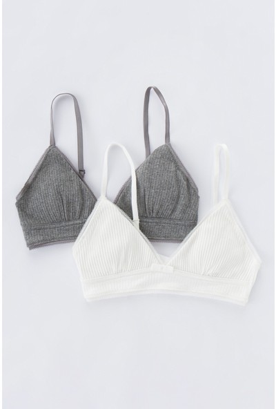 Penti Açık Gri Melanj - Beyaz My First Bra Ripped 2'li