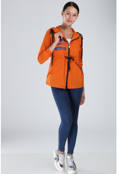 Podyum Butik Relax Fit Baskılı Kapüşonlu Trençkot Turuncu Podyum Butik Relax Fit Baskılı Kapüşonlu Trençkot Turuncu