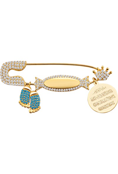 Dzg Silver Nazar Dualı İsim Yazılan Gümüş Bebek İğnesi DN329