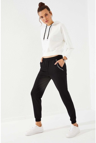 Tommy Life Cep Parlak Pro Life Baskılı Siyah Manşetli Kadın Eşofman Alt