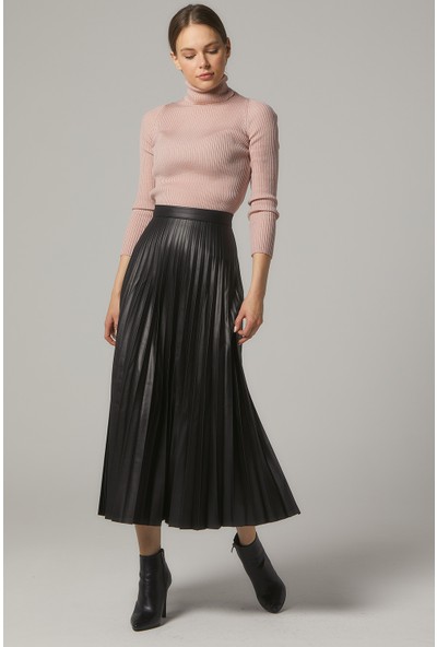 Soralline Kadın Plisoley Etek Suni Sıvama Deri
