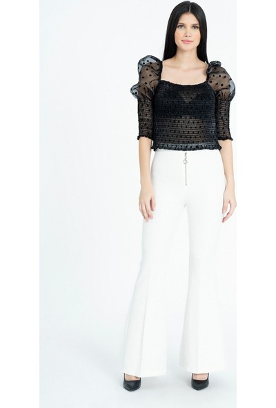Missvina Metal Fermuarlı Ispanyol Paça Pantolon Y-3679 Ekru