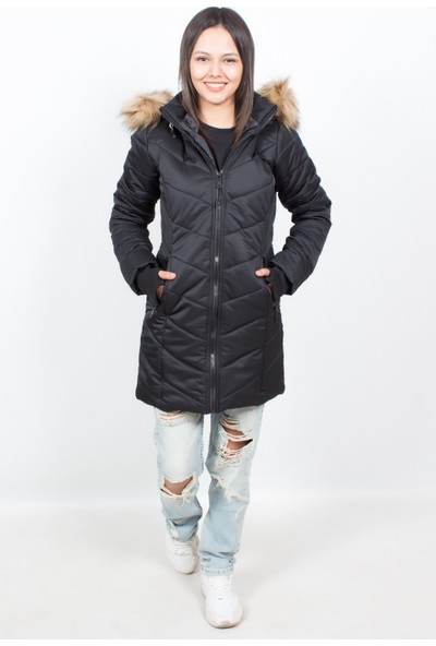 Coal Giyim Kapüşonu Kürklü Fermuarlı Siyah Uzun Şişme Kadın Montu Coal Giyim Kapüşonu Kürklü Fermuarlı Siyah Uzun Şişme Kadın Montu