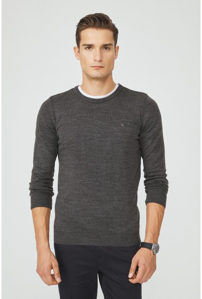 Avva Erkek Antrasit Bisiklet Yaka Düz Kazak E005000