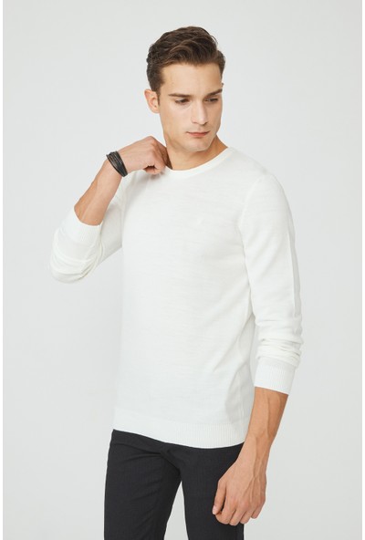 Avva Erkek Beyaz Bisiklet Yaka Düz Kazak E005000