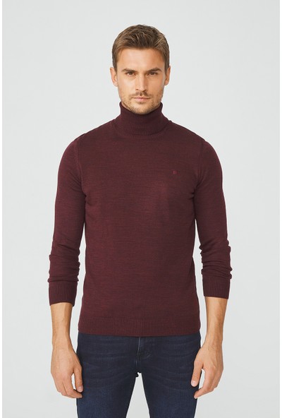 Avva Erkek Bordo Balıkçı Yaka Düz Kazak E005002