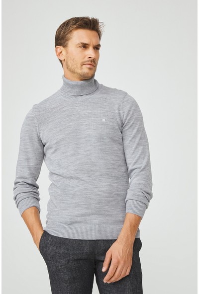 Avva Erkek Gri Balıkçı Yaka Düz Kazak E005002