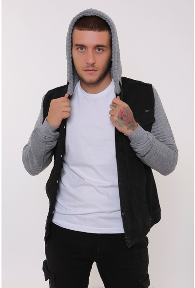 LTC Jeans Gri Polar Kol Siyah Erkek Kot Ceket LTC Jeans Gri Polar Kol Siyah Erkek Kot Ceket