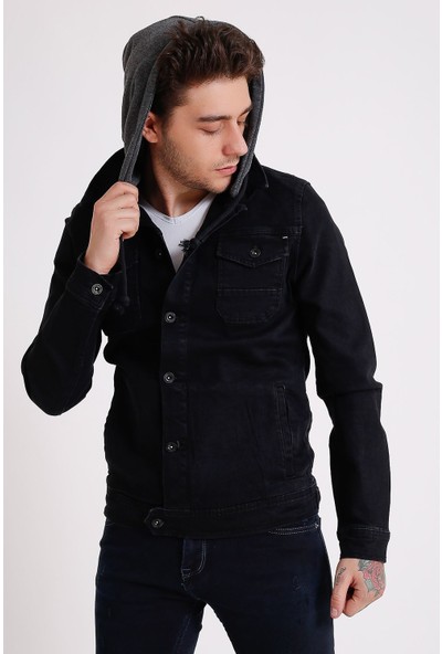 LTC Jeans Erkek Çıkarılabilir Kapüşonlu Yıkamalı Siyah Kot Ceket LTC Jeans Erkek Çıkarılabilir Kapüşonlu Yıkamalı Siyah Kot Ceket