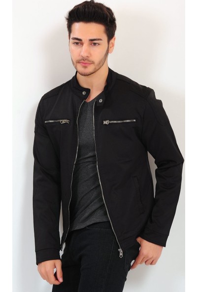 Little Cup Jeans Co Fermuarlı Çift Cep Siyah Erkek Mont