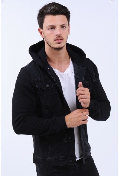 LTC Jeans Kollar Polar Kapüşonlu Erkek Kot Ceket Siyah LTC Jeans Kollar Polar Kapüşonlu Erkek Kot Ceket Siyah
