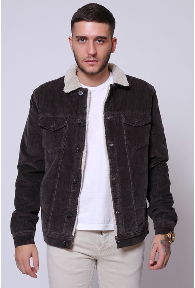 LTC Jeans Ince Fitil Kadife Içi Kürklü Düğmeli Kahve Ceket