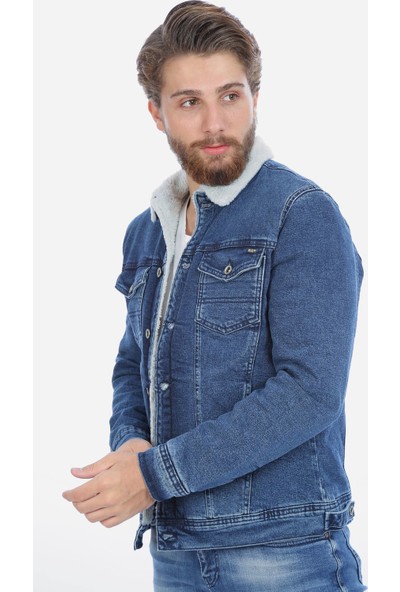 Little Cup Jeans Co Içi Kürklü Lacivert Erkek Kot Mont