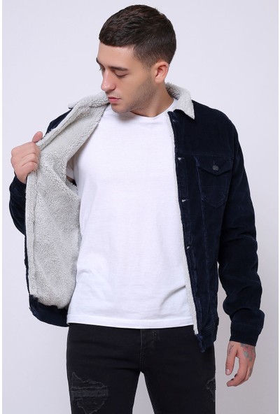 LTC Jeans Ince Fitil Kadife Içi Kürklü Düğmeli Navy Ceket LTC Jeans Ince Fitil Kadife Içi Kürklü Düğmeli Navy Ceket