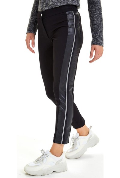 İkiler Beli Lastikli Yanları Deri ve Şerit Garnili Pantolon 201-2002