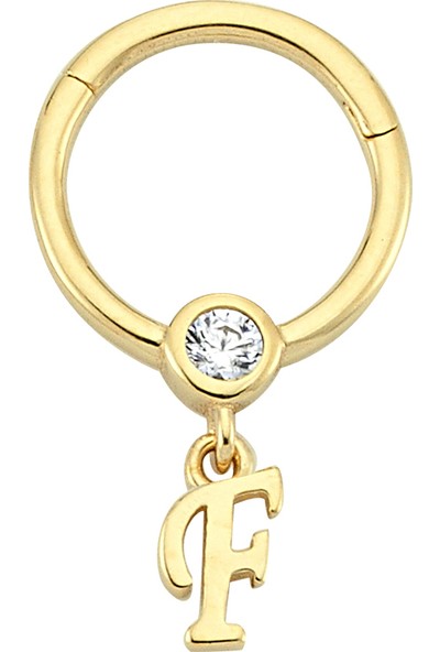 Dianora Piercing Taşlı Sallantılı F Harfi Altın Circle Helix Piercing