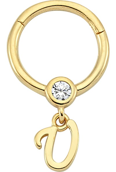 Dianora Piercing Taşlı Sallantılı U Harfi Altın Circle Helix Piercing