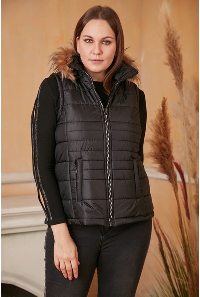 Brendon Kadın Büyük Beden Kapitone Yelek 9738 Siyah/Black 20W53009738