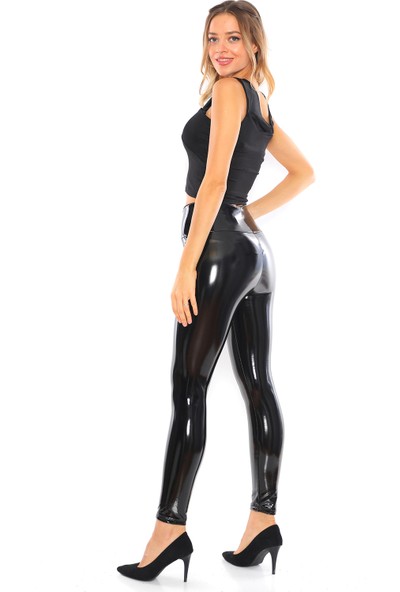 PodiumStar Yüksek Bel Likralı Rugan Deri Tayt