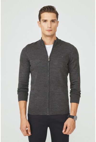 Avva Erkek Antrasit Dik Yaka Fermuarlı Düz Hırka E005004 Avva Erkek Antrasit Dik Yaka Fermuarlı Düz Hırka E005004