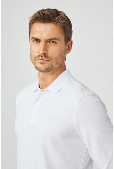 Avva Erkek Beyaz Polo Yaka Düz Sweatshirt E001003 Avva Erkek Beyaz Polo Yaka Düz Sweatshirt E001003