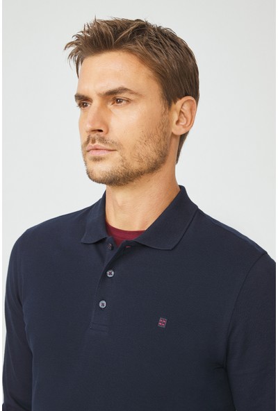 Avva Erkek Lacivert Polo Yaka Düz Sweatshirt E001003 Avva Erkek Lacivert Polo Yaka Düz Sweatshirt E001003