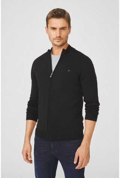 Avva Erkek Siyah Dik Yaka Fermuarlı Düz Hırka E005004