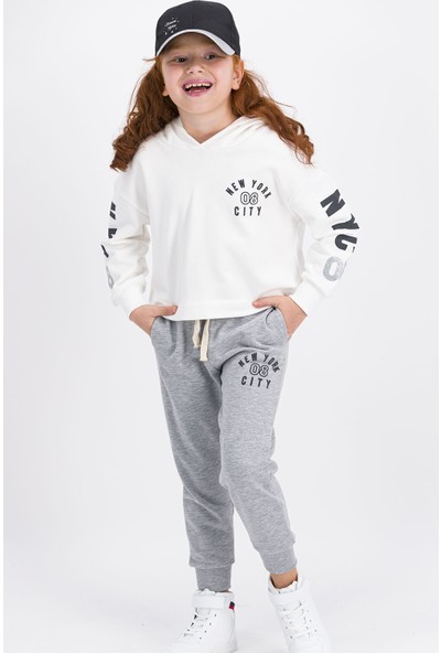 Rolypoly Newyork City Krem Kız Çocuk Kapüşonlu Üç Iplik Eşofman Takımı