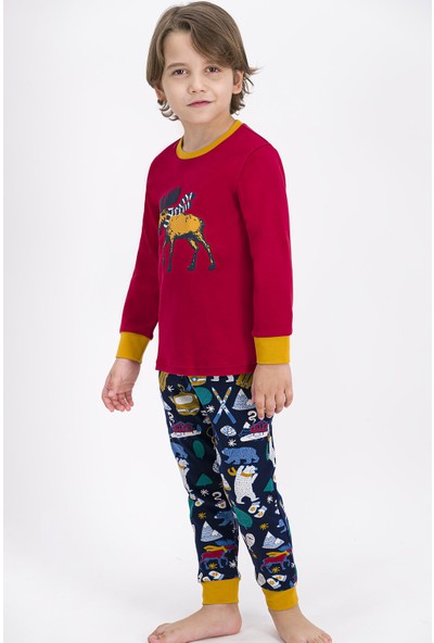 Rolypoly Winter Forest Deer Açık Bordo Erkek Çocuk Pijama Takımı