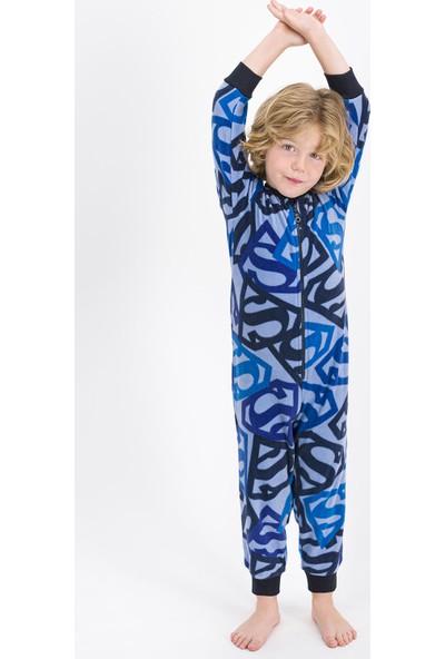 Superman Lisanslı Lacivert Erkek Çocuk Polar Tulum