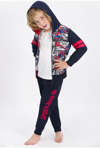 Spider Man Lisanslı Lacivert Erkek Çocuk Kapüşonlu Eşofman Takımı Spider Man Lisanslı Lacivert Erkek Çocuk Kapüşonlu Eşofman Takımı