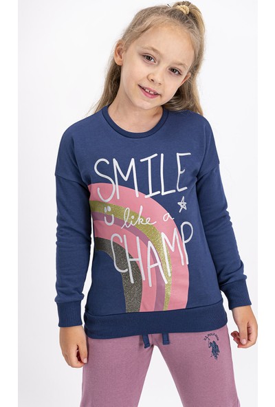 U.S. Polo Assn. Lisanslı Koyu Indigo Kız Çocuk Eşofman Takımı