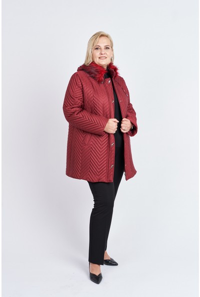 Veger Kadın Tüylü Kapüşonlu Mont 4222213 Bordo
