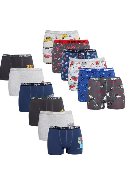 Dondeza 12'li Pamuklu Penye Erkek Çocuk Baskılı-Desenli Boxer Dondeza 12'li Pamuklu Penye Erkek Çocuk Baskılı-Desenli Boxer