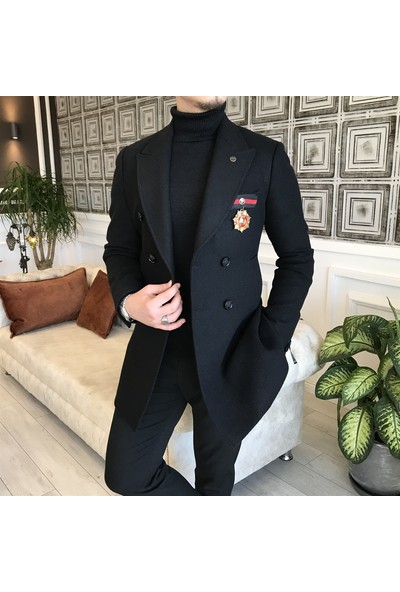 Terzi Adem Italyan Stil Slim Fit Erkek Kruvaze Yün Kaşe Kaban Siyah T5073 Terzi Adem Italyan Stil Slim Fit Erkek Kruvaze Yün Kaşe Kaban Siyah T5073