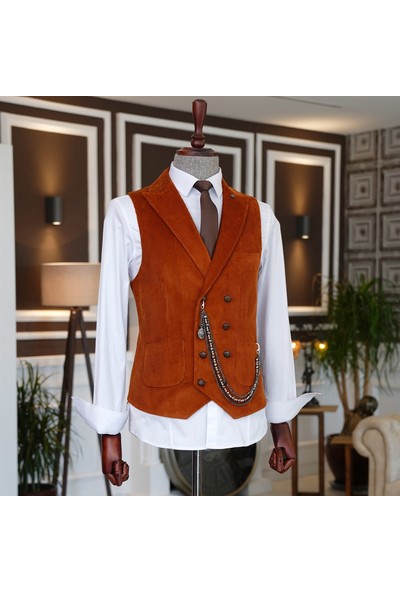 Terzi Adem Italyan Stil Erkek Kruvaze Cepken Yelek Camel T4503 Terzi Adem Italyan Stil Erkek Kruvaze Cepken Yelek Camel T4503