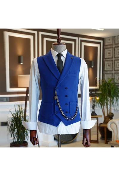 Terzi Adem Italyan Stil Erkek Kruvaze Cepken Yelek Saks T4500 Terzi Adem Italyan Stil Erkek Kruvaze Cepken Yelek Saks T4500