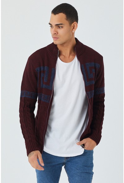 Tarz Cool Erkek Bordo Örgü Desenli Triko Hırka Tarz Cool Erkek Bordo Örgü Desenli Triko Hırka