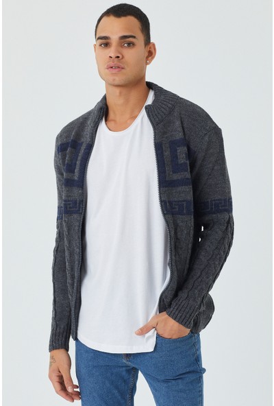 Tarz Cool Erkek Füme Örgü Desenli Triko Hırka