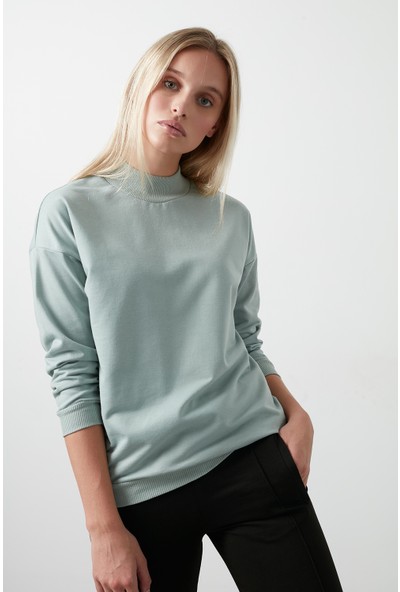 Lela Dik Yaka Basic Örme Kadın Sweat 5863323