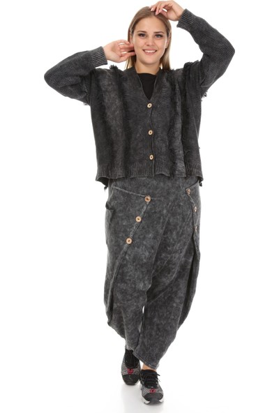 Mia Butik Pamuklu İtalyan Yıkamalı Şalvar Takım Standart Siyah