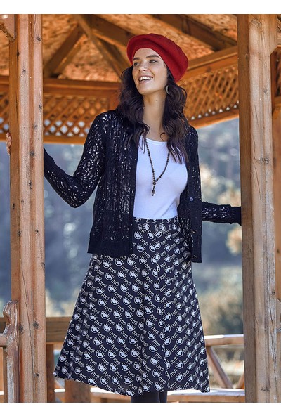 Clandestino Bohem Desenli Midi Boy Kloş Etek Siyah M Clandestino Bohem Desenli Midi Boy Kloş Etek Siyah M