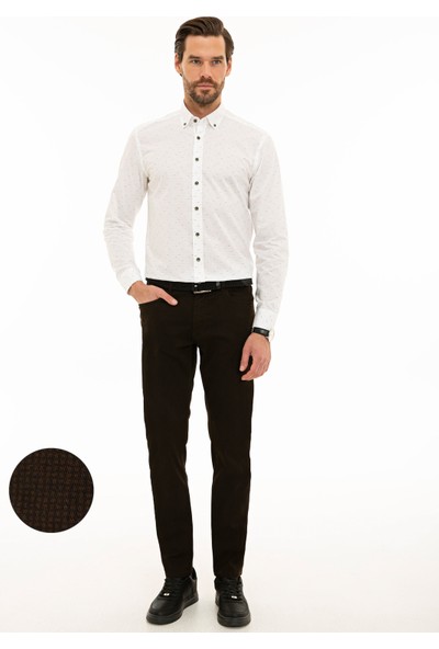 Pierre Cardin Erkek Koyu Kahverengi Slim Fit Chino Pantolon 50229216-VR084 Pierre Cardin Erkek Koyu Kahverengi Slim Fit Chino Pantolon 50229216-VR084