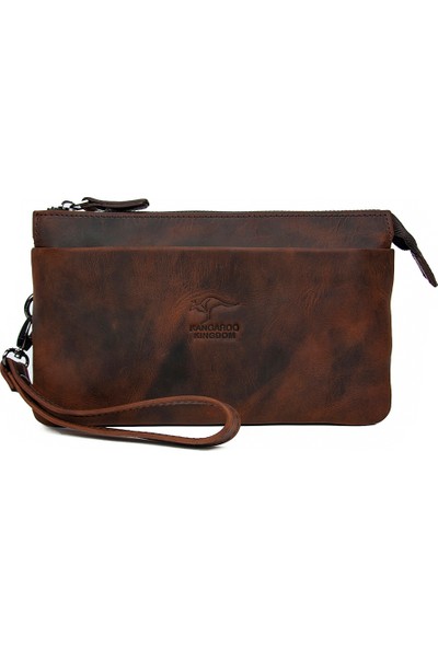 KANGAROO KINGDOM Hakiki Deri Crazy Horse Koyu Taba Erkek El Portföy Çantası 5488-ZKT KANGAROO KINGDOM Hakiki Deri Crazy Horse Koyu Taba Erkek El Portföy Çantası 5488-ZKT