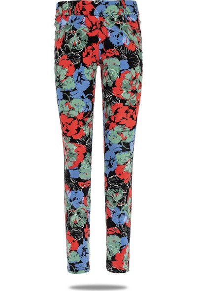 FSM1453 Kadın Pamuklu Çiçekli Jean Pantolon Tayt