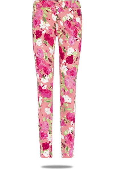 FSM1453 Kadın Pamuklu Çiçekli Jean Pantolon Tayt